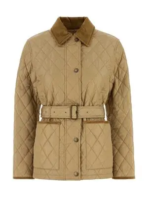 Burberry Quilted Nylon Jacket With Belt - Brown