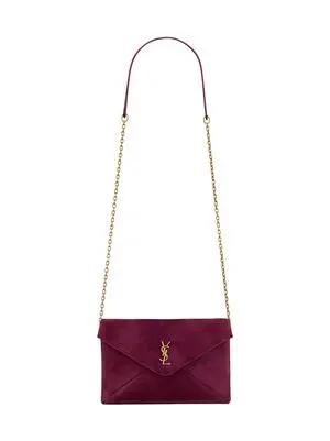 Saint Laurent Suede Crossbody Bag With Metal Cassandre Logo - Multicolor