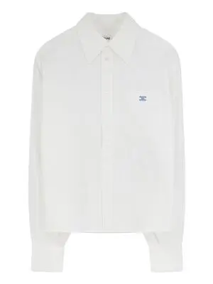 Celine Cropped Denim Shirt With Embroidered Logo - Multicolor