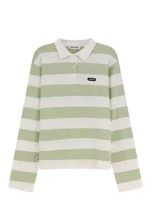 Miu Miu Striped Cotton Long Sleeve Polo Shirt - Multicolor