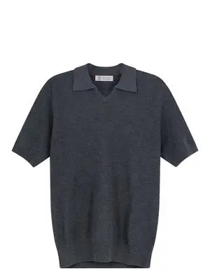 Brunello Cucinelli Brunello Cucinelli Men Cotton Polo Shirt With Ribbed Knit Multicolor