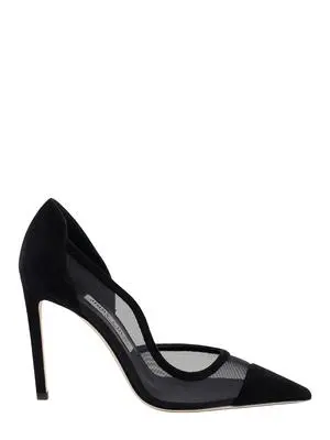 JIMMY CHOO Brigitte 100 Suede & Voile Pointed Toe Stiletto Pumps - Black