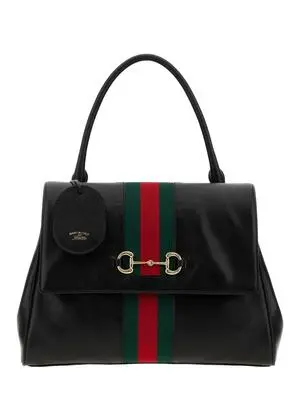 Gucci Medium Leather Handbag With Horsebit Detail - Black