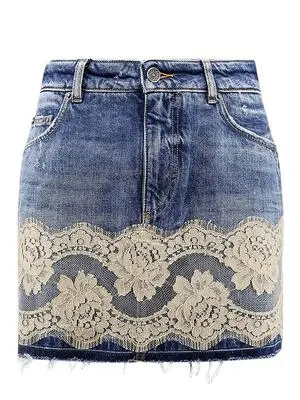 Dolce & Gabbana Denim Skirt With Lace Trim - Blue