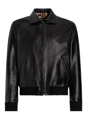 Dolce & Gabbana Leather Jacket With Animalier Lining - Multicolor