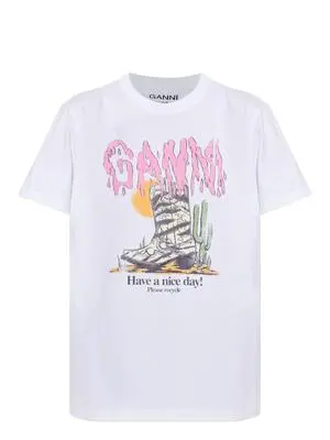 GANNI GANNI Printed Cotton T-Shirt Multicolor