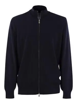 Brunello Cucinelli BRUNELLO CUCINELLI High-Necked Cashmere Zip Cardigan Blue