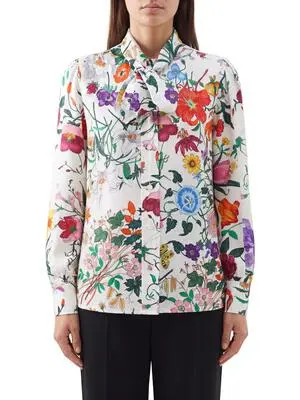 GUCCI GUCCI Printed Silk Bow Blouse