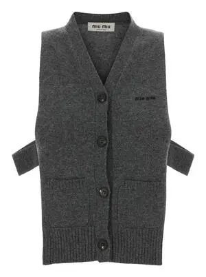 Miu Miu Grey Cashmere V-neck Cardigan Vest - Gray