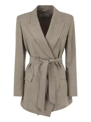Max Mara Prince Of Wales Check Belted Blazer - Brown