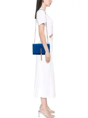Saint Laurent Medium Suede Monogram Kate Tassel Crossbody Bag - Blue