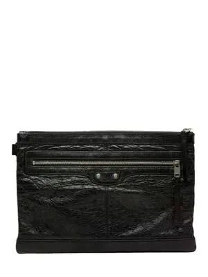 Balenciaga Lambskin Leather Motocross Classic Clip M Clutch Bag - Black