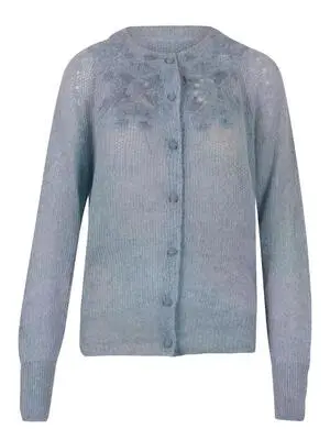 Ermanno Scervino Lace-appliqué Open-knit Cardigan - Blue