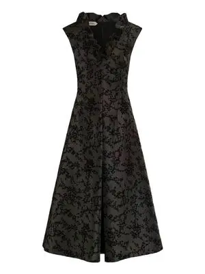 Alberta Ferretti Ruffled Floral Midi Dress - Grey