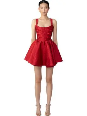 SAU LEE Jolie Jacquard Mini Dress - Red