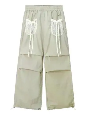 MINI CREAM Lace-pocket Wide-leg Trousers - Neutrals