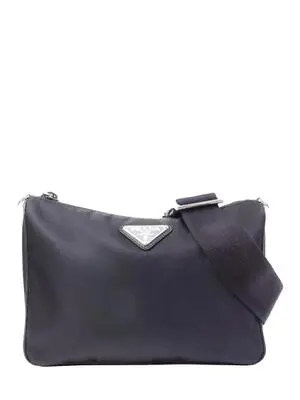 Prada Enamel Triangle Logo Plaque Cross Body Bag - Black