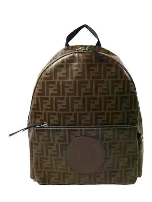 Fendi Ff Logo Coated Canvas Backpack - Brown