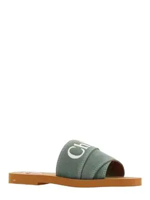 Chloé Woody Embroidered Sandals Green