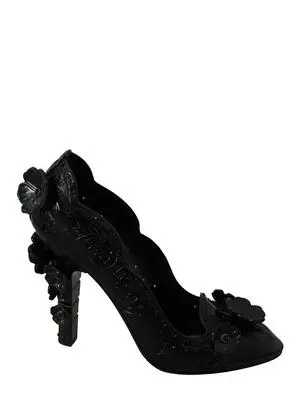 DOLCE & GABBANA Dolce & Gabbana Black Patent Flower Embellished Pumps