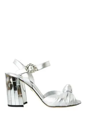 DOLCE & GABBANA Dolce & Gabbana Knotted Metallic Block Heel Sandals