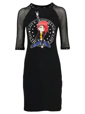 Moschino Embellished Mesh Sleeve Dress - Black