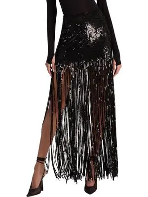 Alice + Olivia Alice + Olivia Kendra Sequin Embellished Maxi Skirt With Fringe Black