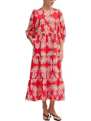 LOLA CASADEMUNT Damask Print Tie Midi Dress - Red