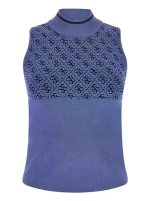 Guess Sleeveless High Neck Knit Top - Blue