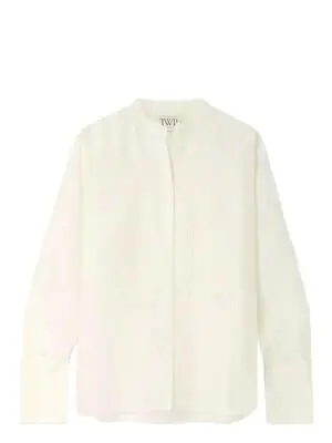 TWP Pleated Band Collar Shirt - Neutrals