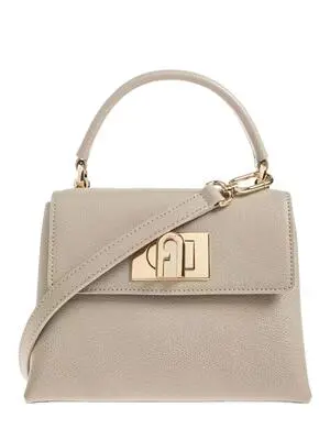Furla 1927 Mini Logo Plaque Leather Tote Bag - Grey