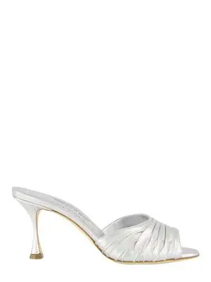 Manolo Blahnik Pirua Nappa Leather Heeled Mules - Silver