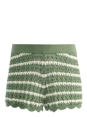 ALICEOLIVIA Alice + Olivia Crocheted Stripe Shorts - Sage Green/soft White