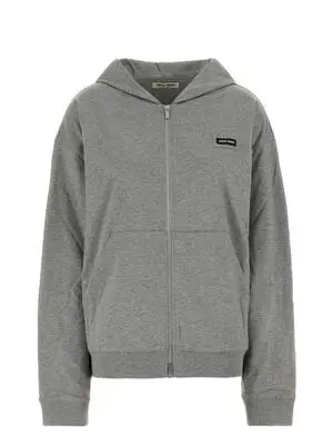 Miu Miu Logo Patch Zip-up Hoodie - Grey