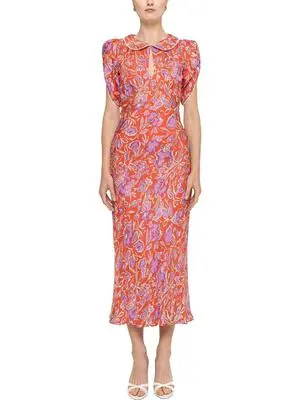NISSA Floral Print Midi Dress - Red