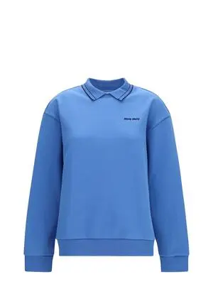 Miu Miu Crewneck Sweatshirt With Embroidered Logo And Collared Neckline - Blue