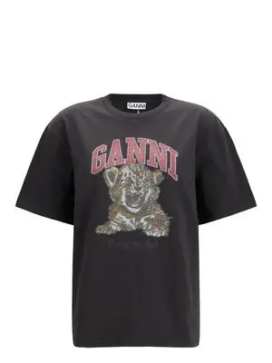GANNI GANNI Tiger Graphic Cotton T-Shirt Black