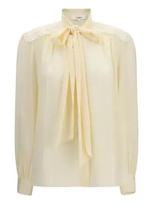 Chloé Chloé Bow Blouse With Embroidered Shoulders Multicolor