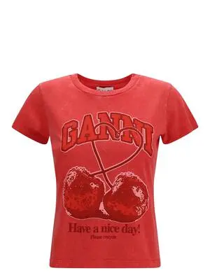GANNI Have A Nice Day! Please Recycle" Cherry Graphic T-shirt - Red