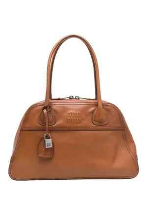 Miu Miu Leather Handbag With Embossed Logo And Silver-tone Hardware - Multicolor