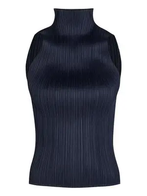 Issey Miyake Woven Mock Neck Top - Navy