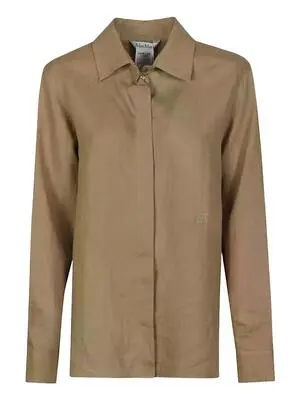 Max Mara Embroidered Logo Long Sleeve Shirt - Neutrals
