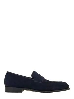 FERRAGAMO Tramezza Penny Loafers In Calfskin Suede - Blue
