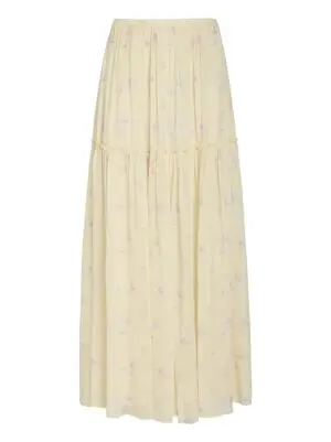 LoveShackFancy Positano Floral Print Georgette Maxi Skirt - Yellow