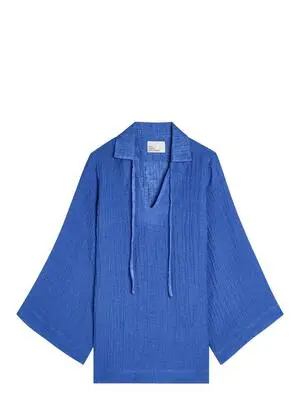 Lisa Marie Fernandez V-neck Linen-blend Tunic - Blue