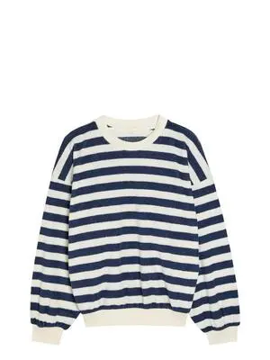 Suzie Kondi Striped Terry Crewneck Sweatshirt - Navy