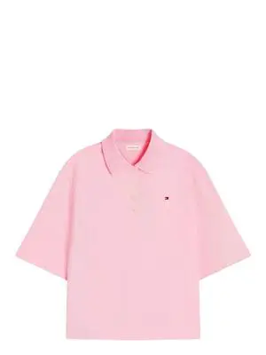 Tommy Hilfiger Embroidered Logo Ribbed Polo Top - Pink