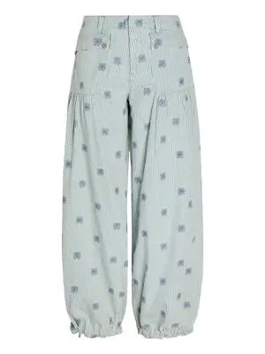 Free People Lotus Striped Embroidered Balloon-leg Jeans - Blue