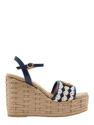 Valentino Garavani Vlogo Striped-knit And Leather Platform Espadrilles - Black