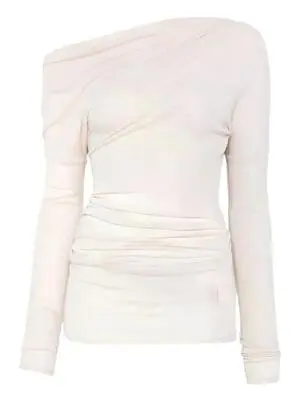 Elisabetta Franchi Asymmetric Ruched Top - Neutrals